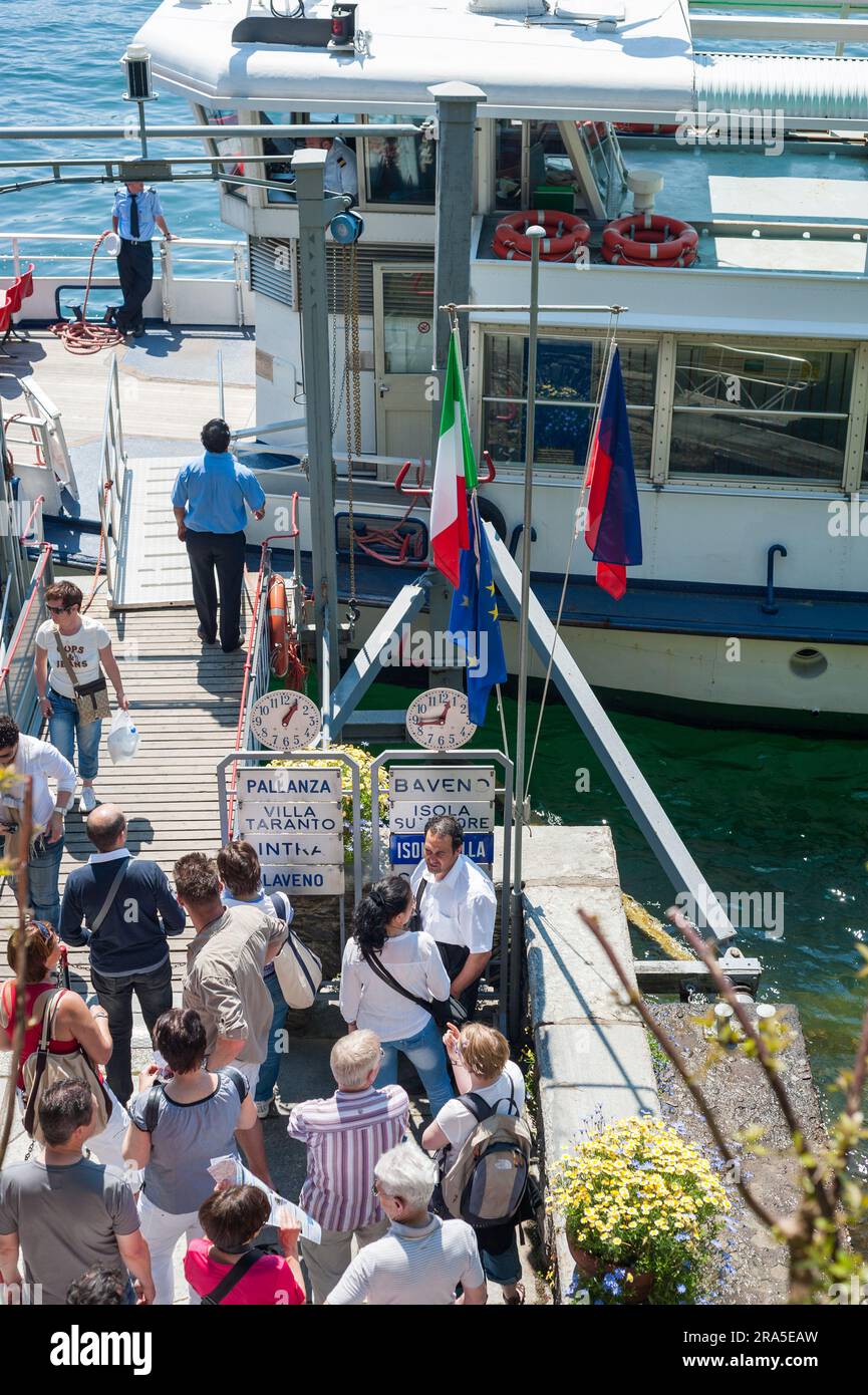 Isola Madre, Lago Maggiore, Italy, People waiting a boat in a queue ...