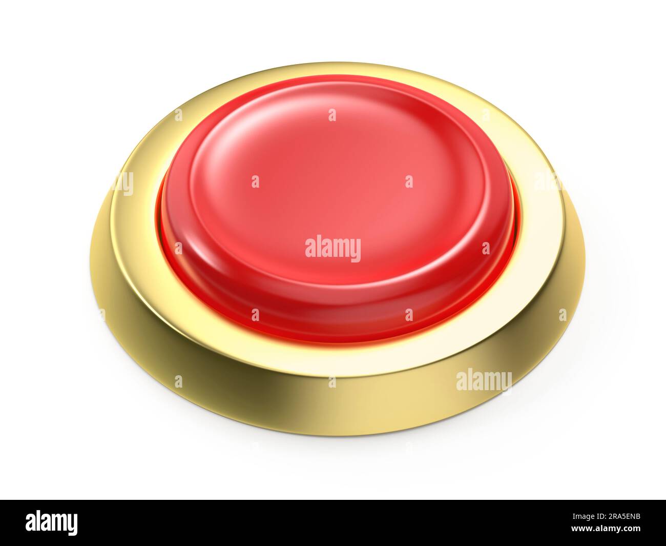 Red round button with golden border on white background Stock Photo - Alamy