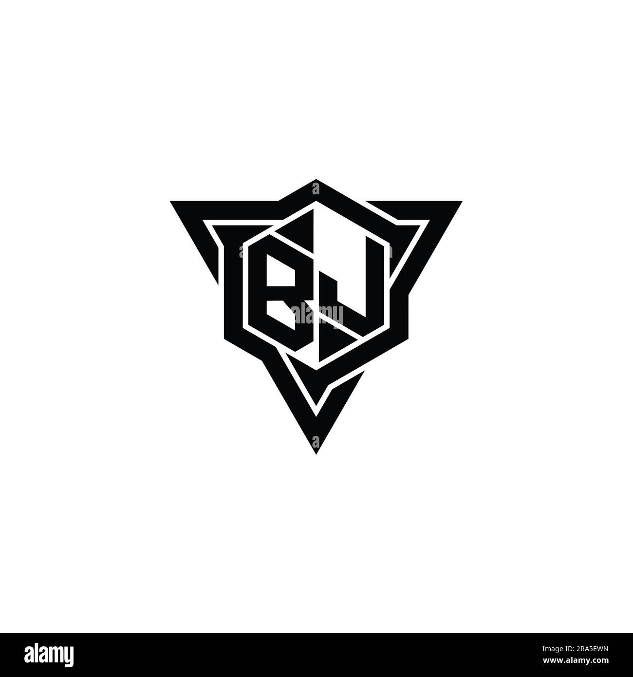 BJ Letter Logo monogram hexagon shape with triangle outline sharp slice style design template ...