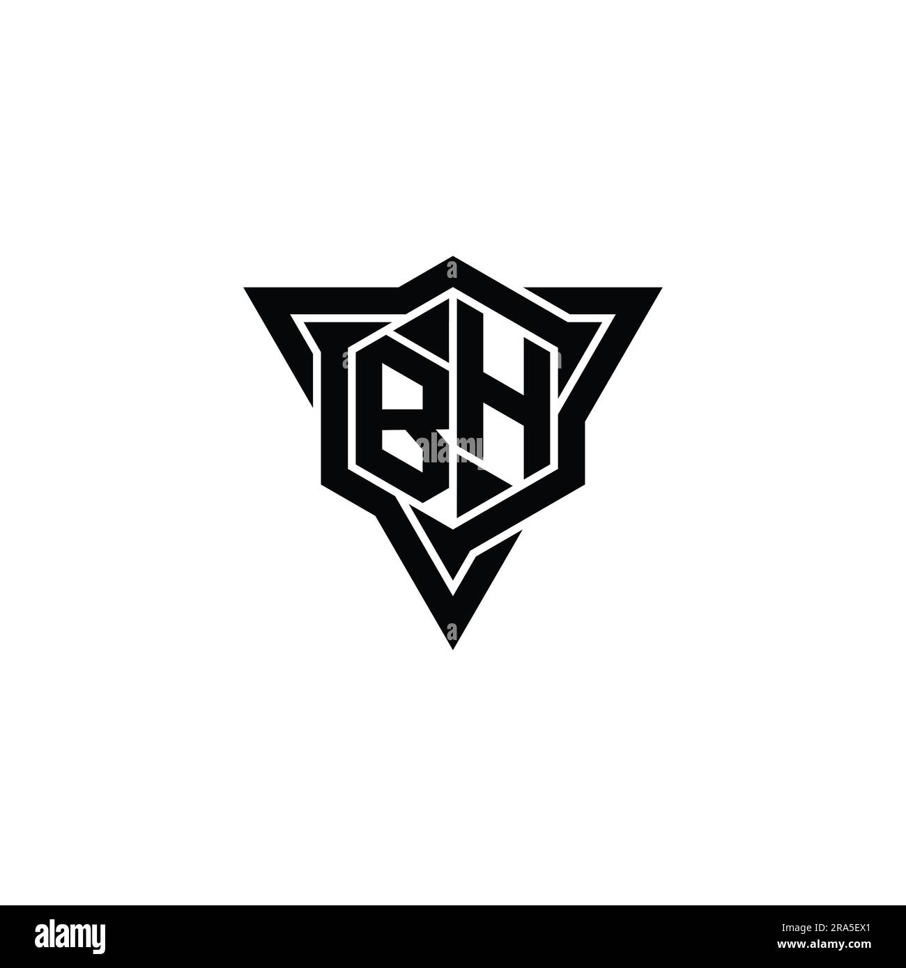 BH Letter Logo monogram hexagon shape with triangle outline sharp slice ...