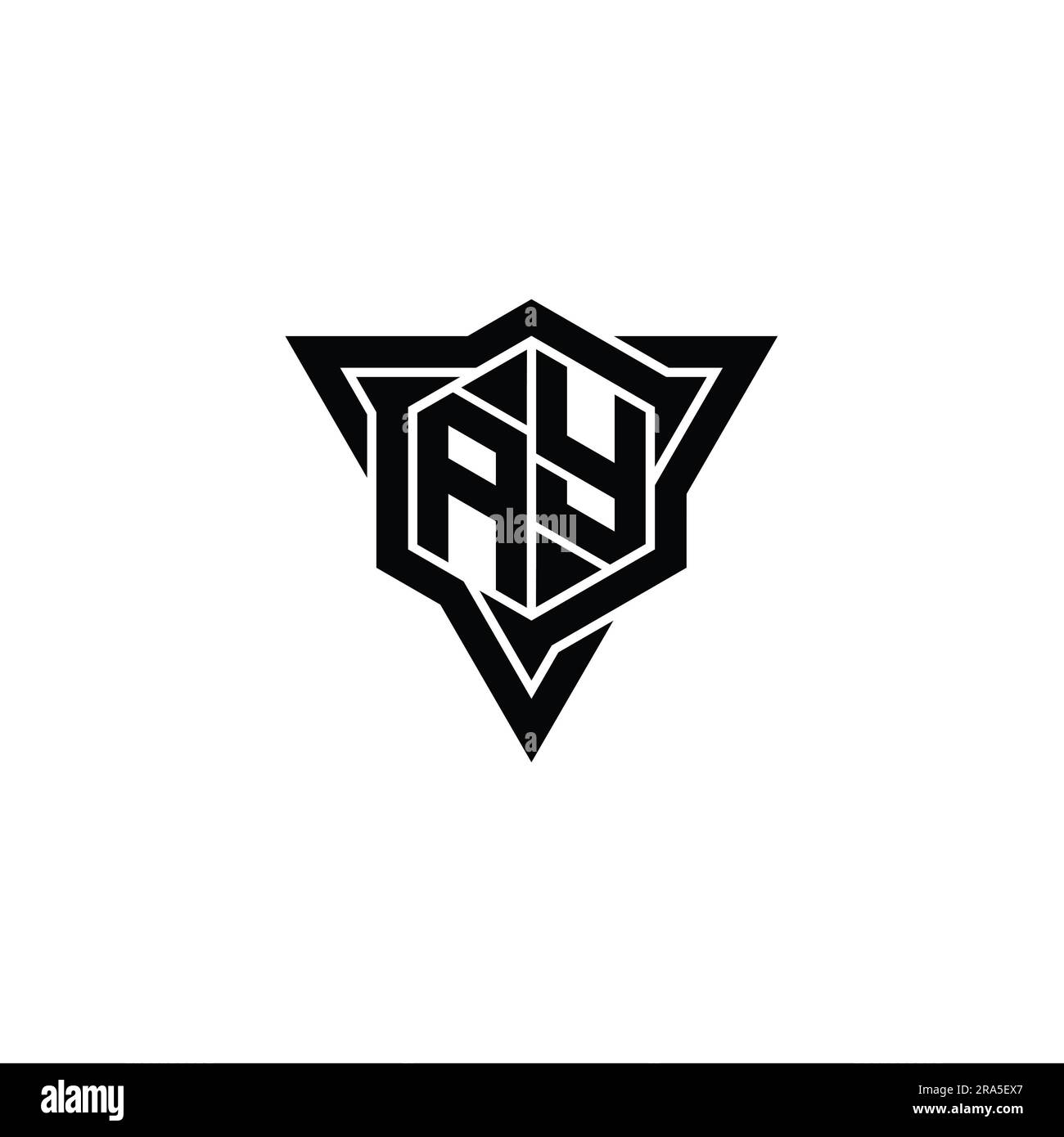 AY Letter Logo monogram hexagon shape with triangle outline sharp slice style design template ...