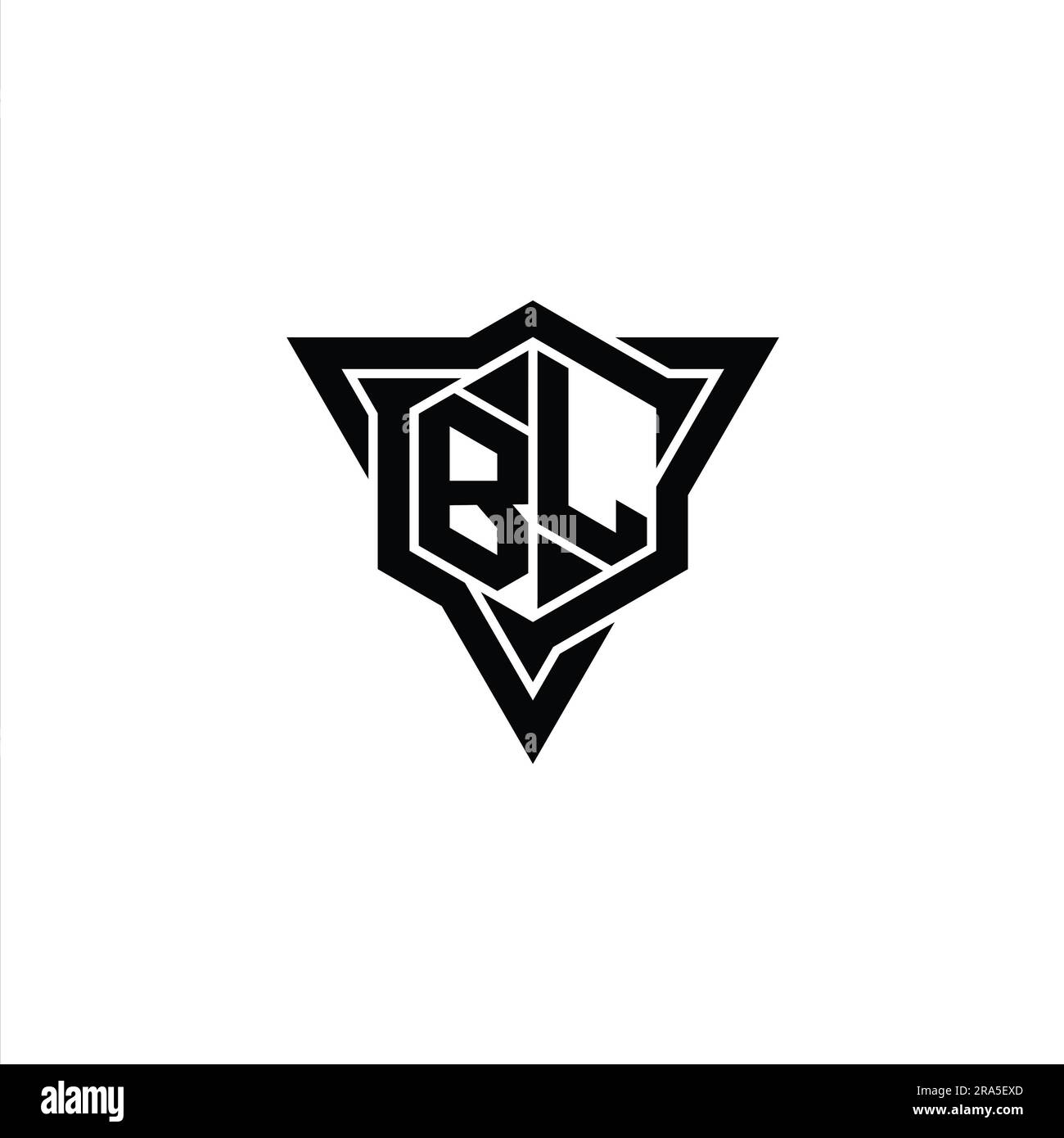 BL Letter Logo monogram hexagon shape with triangle outline sharp slice style design template ...