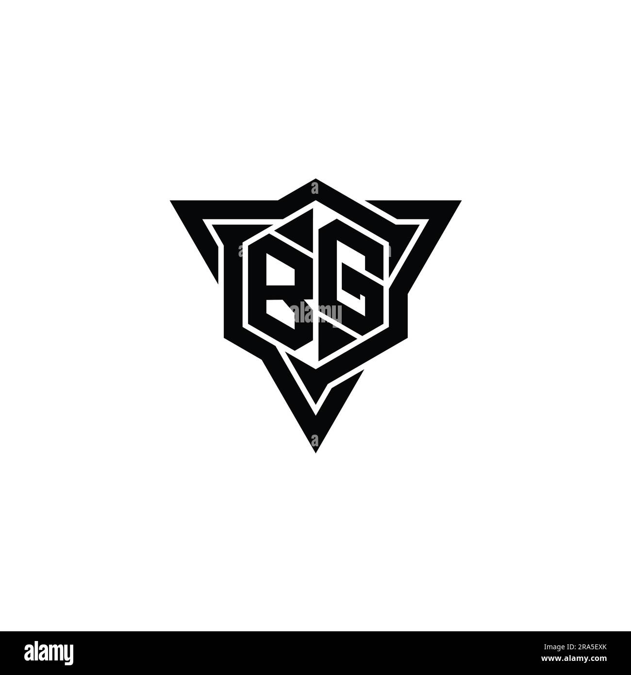 BG Letter Logo monogram hexagon shape with triangle outline sharp slice style design template ...