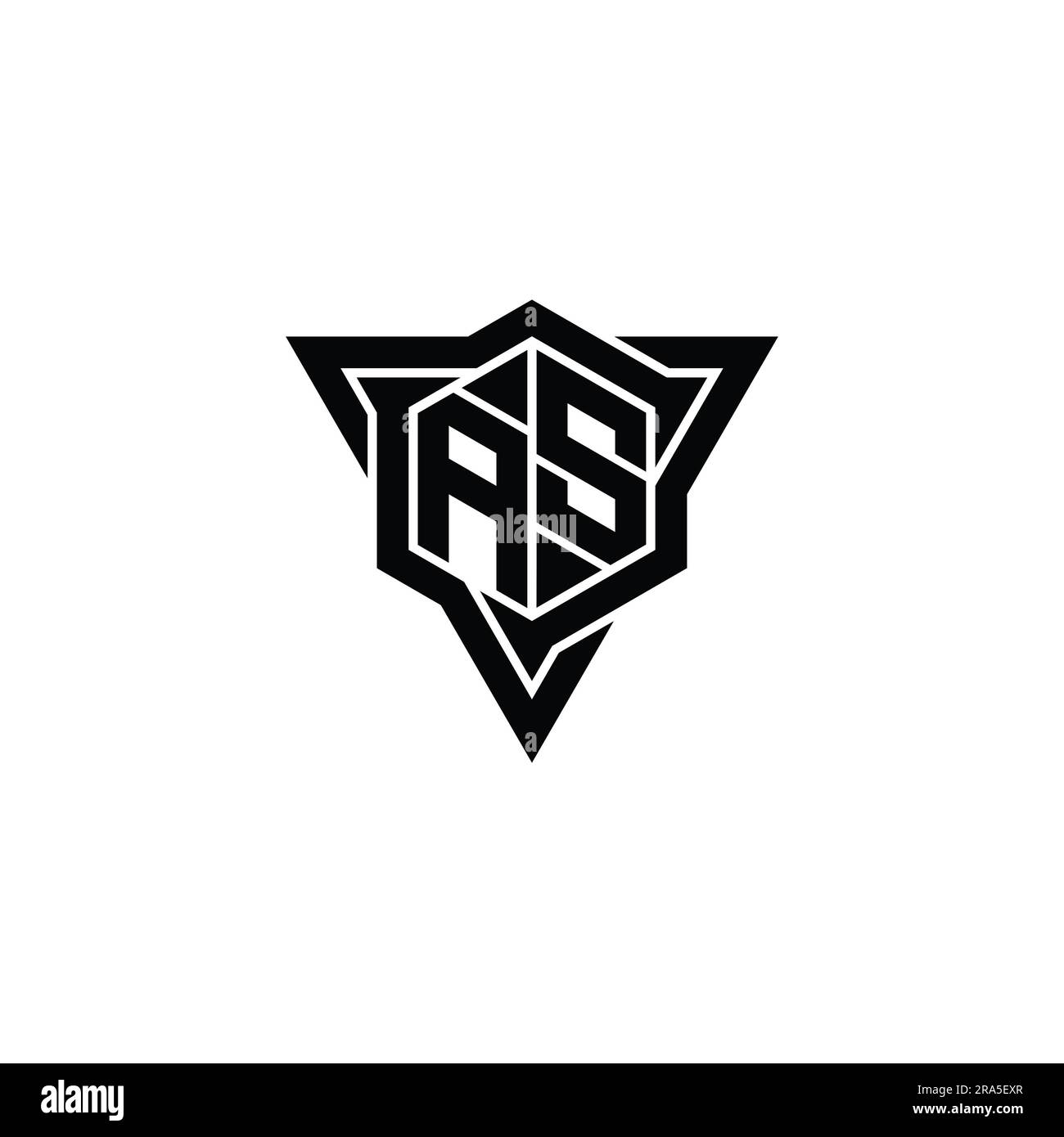 As Letter Logo Monogram Hexagon Shape With Triangle Outline Sharp Slice Style Design Template