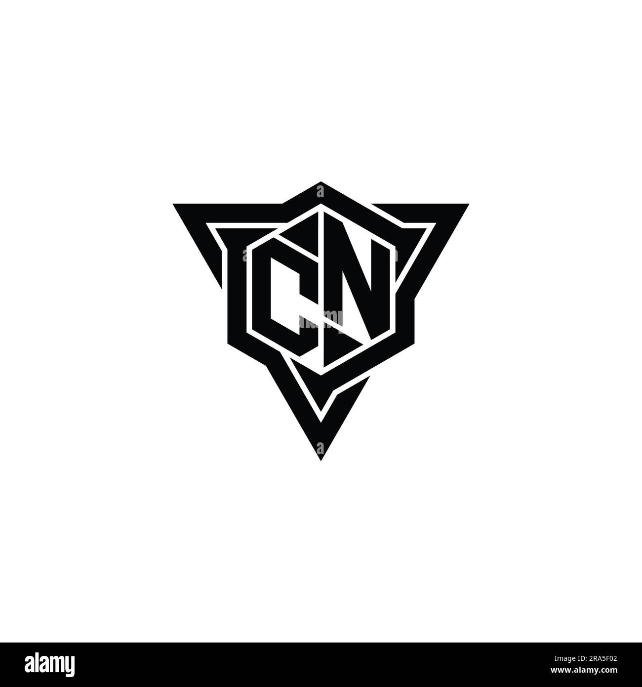 CN Letter Logo monogram hexagon shape with triangle outline sharp slice style design template ...