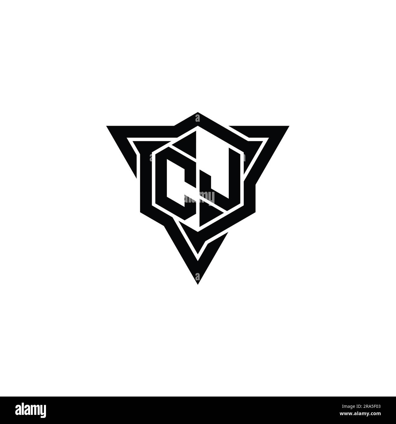 Cj Letter Logo Monogram Hexagon Shape With Triangle Outline Sharp Slice Style Design Template