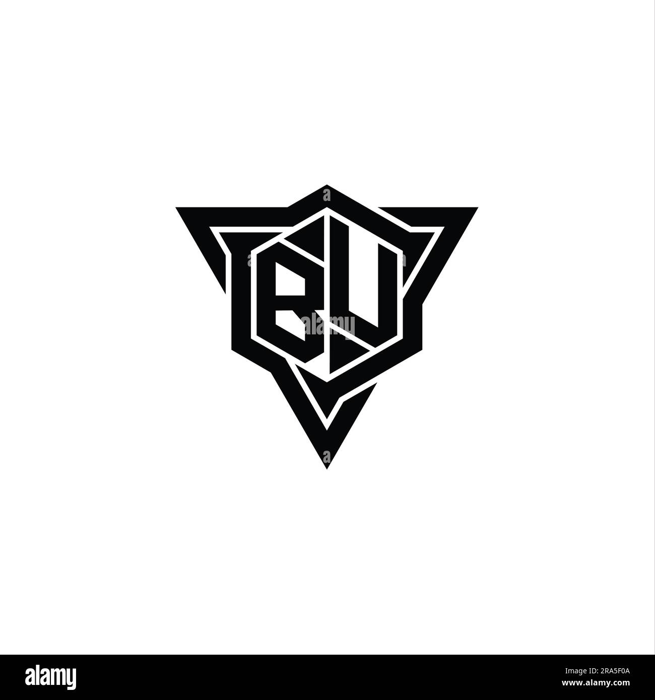 BU Letter Logo monogram hexagon shape with triangle outline sharp slice ...
