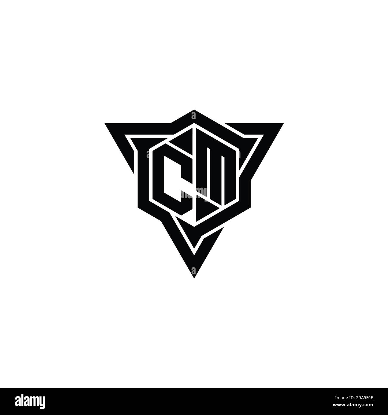 CM Letter Logo monogram hexagon shape with triangle outline sharp slice style design template ...