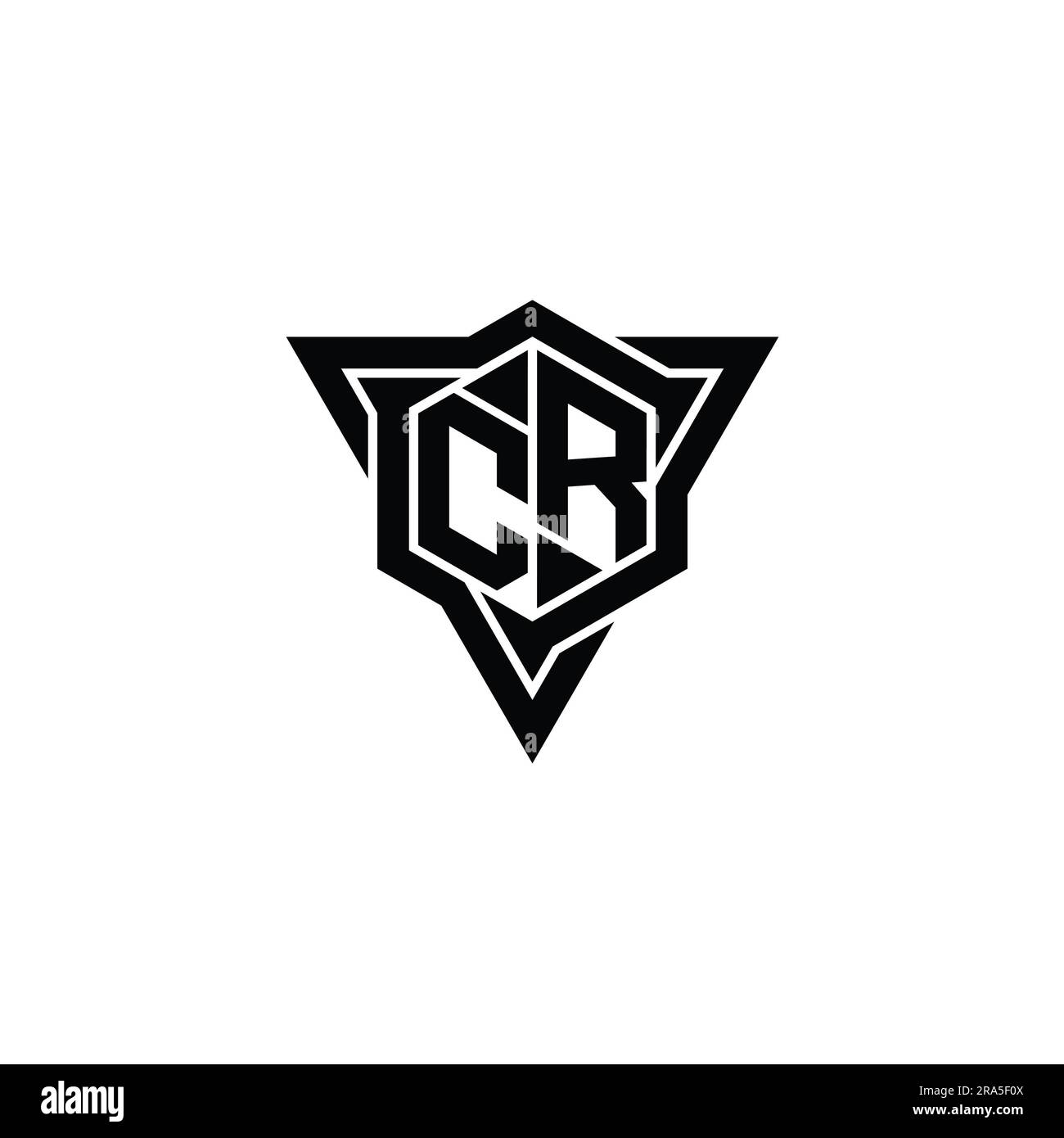 CR Letter Logo monogram hexagon shape with triangle outline sharp slice ...