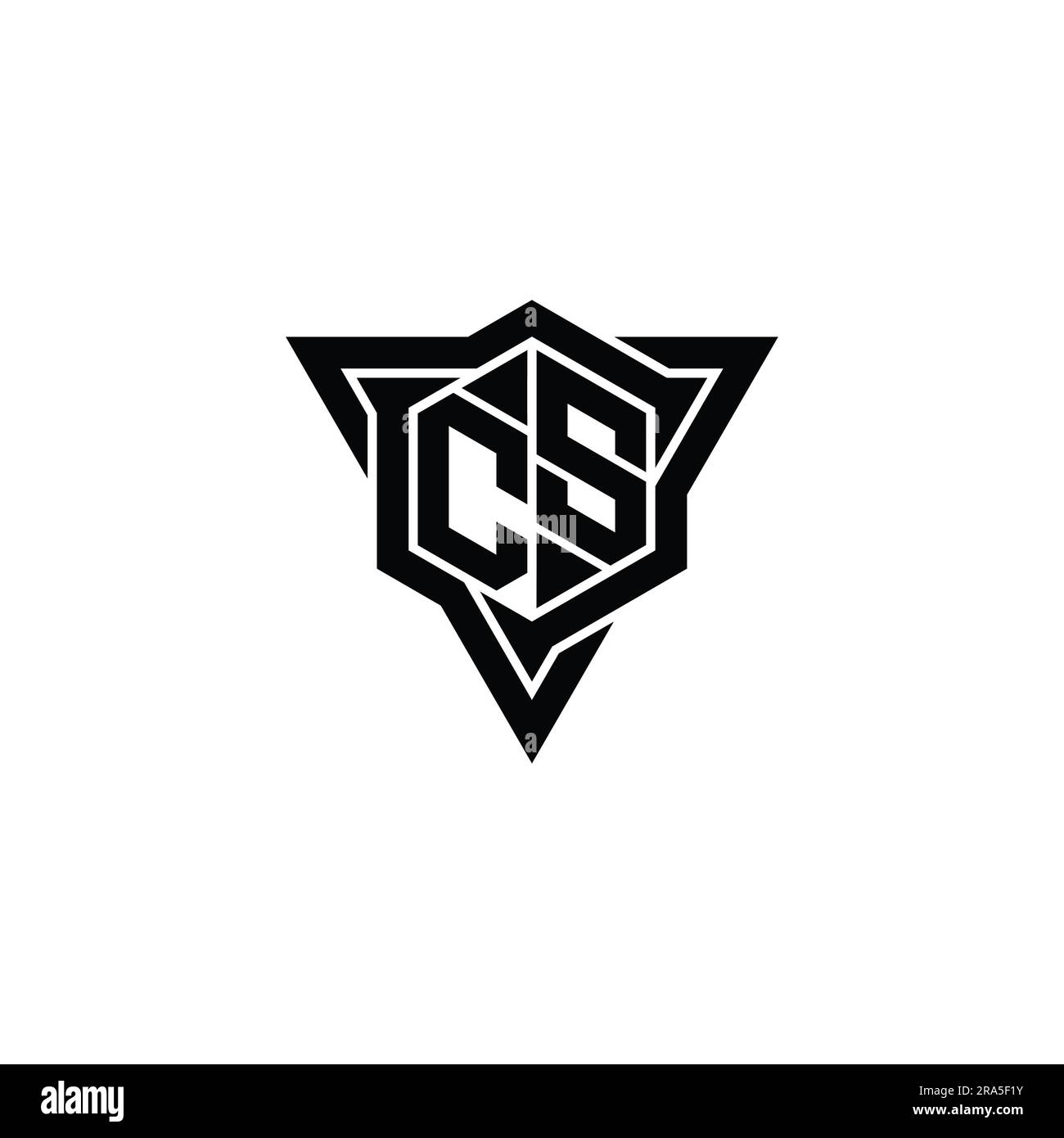 CS Letter Logo monogram hexagon shape with triangle outline sharp slice ...