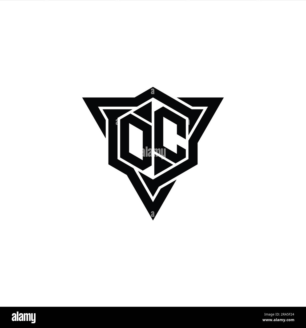 DC Letter Logo monogram hexagon shape with triangle outline sharp slice ...