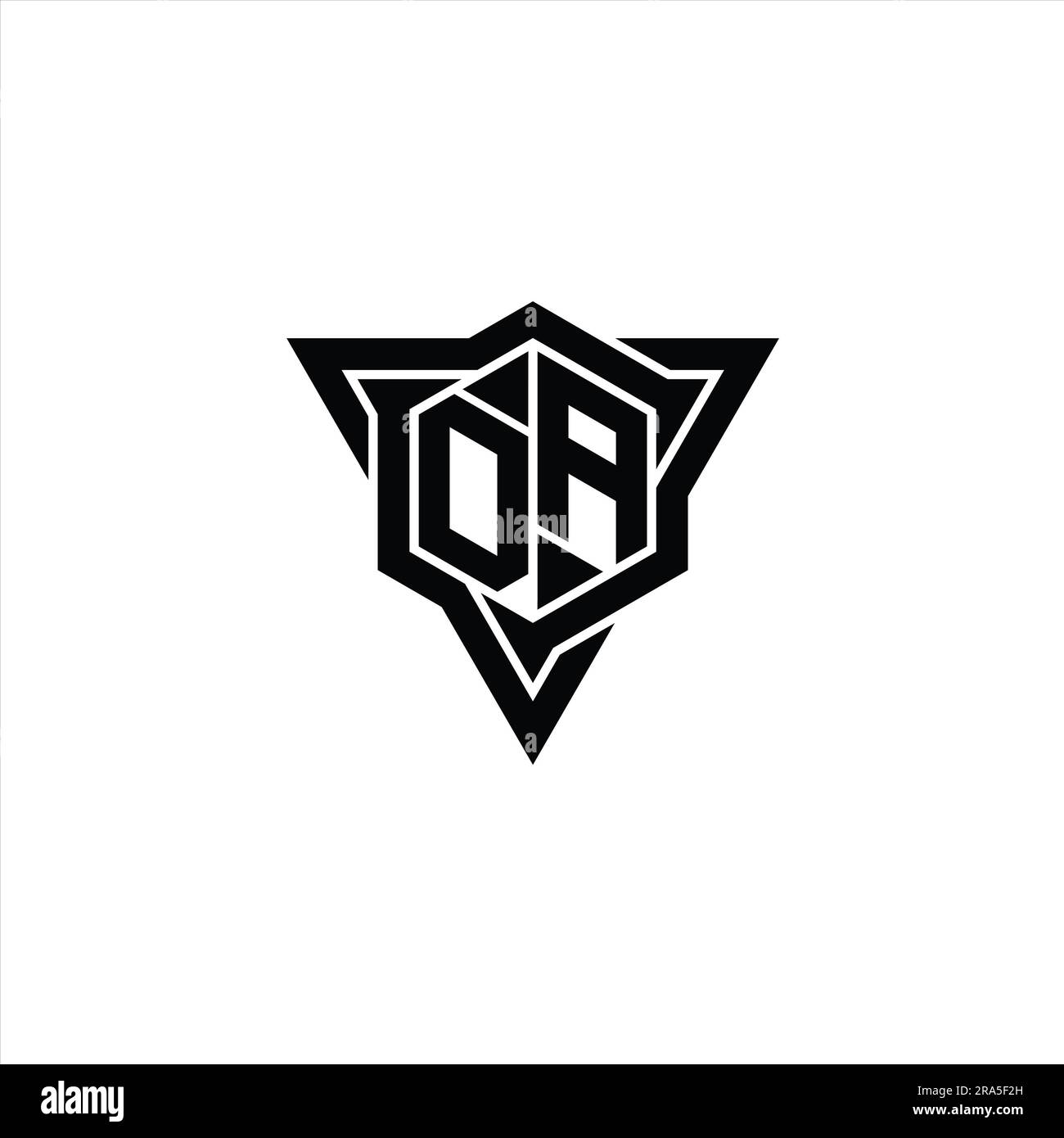 Da Letter Logo Monogram Hexagon Shape With Triangle Outline Sharp Slice Style Design Template