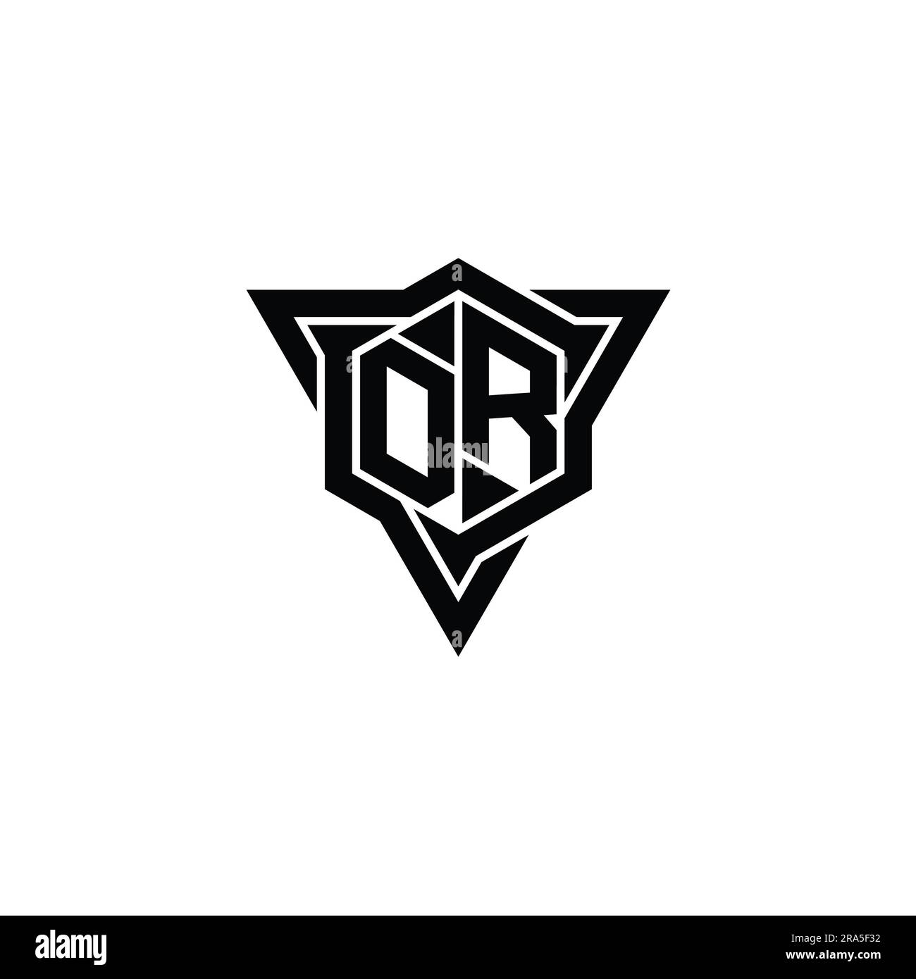 DR Letter Logo monogram hexagon shape with triangle outline sharp slice ...