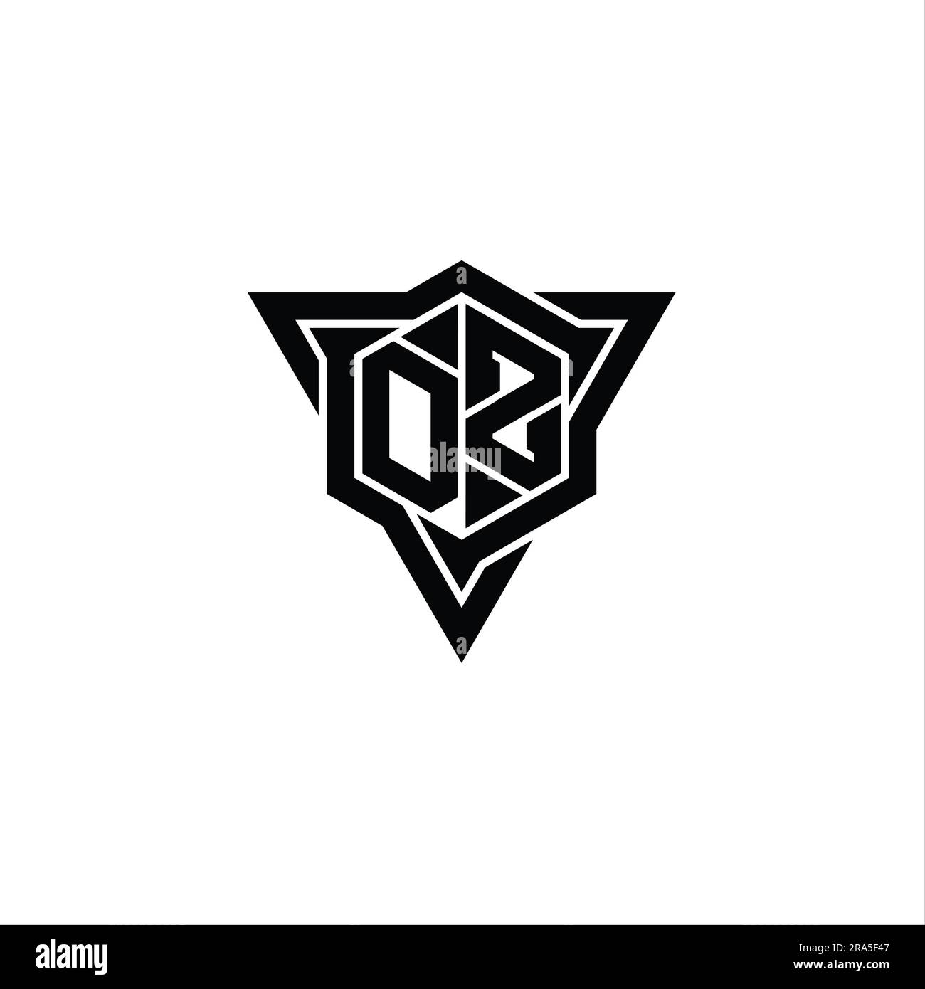 DZ Letter Logo monogram hexagon shape with triangle outline sharp slice style design template ...