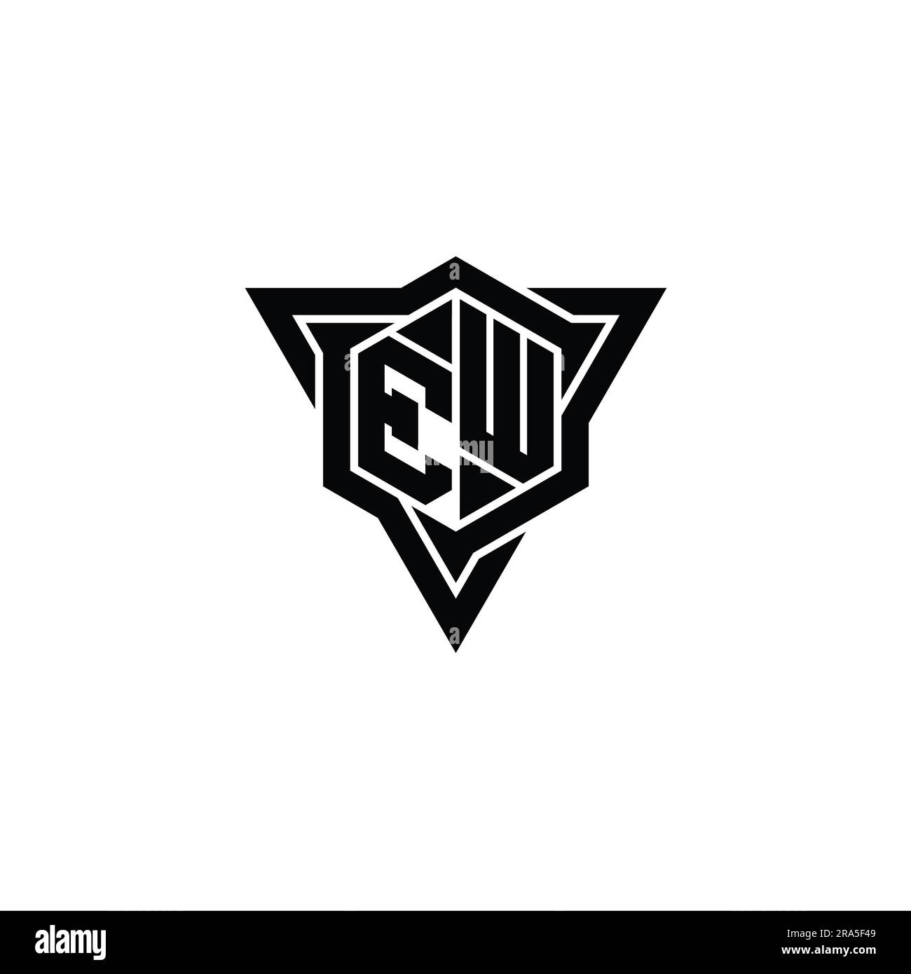 EW Letter Logo monogram hexagon shape with triangle outline sharp slice style design template ...