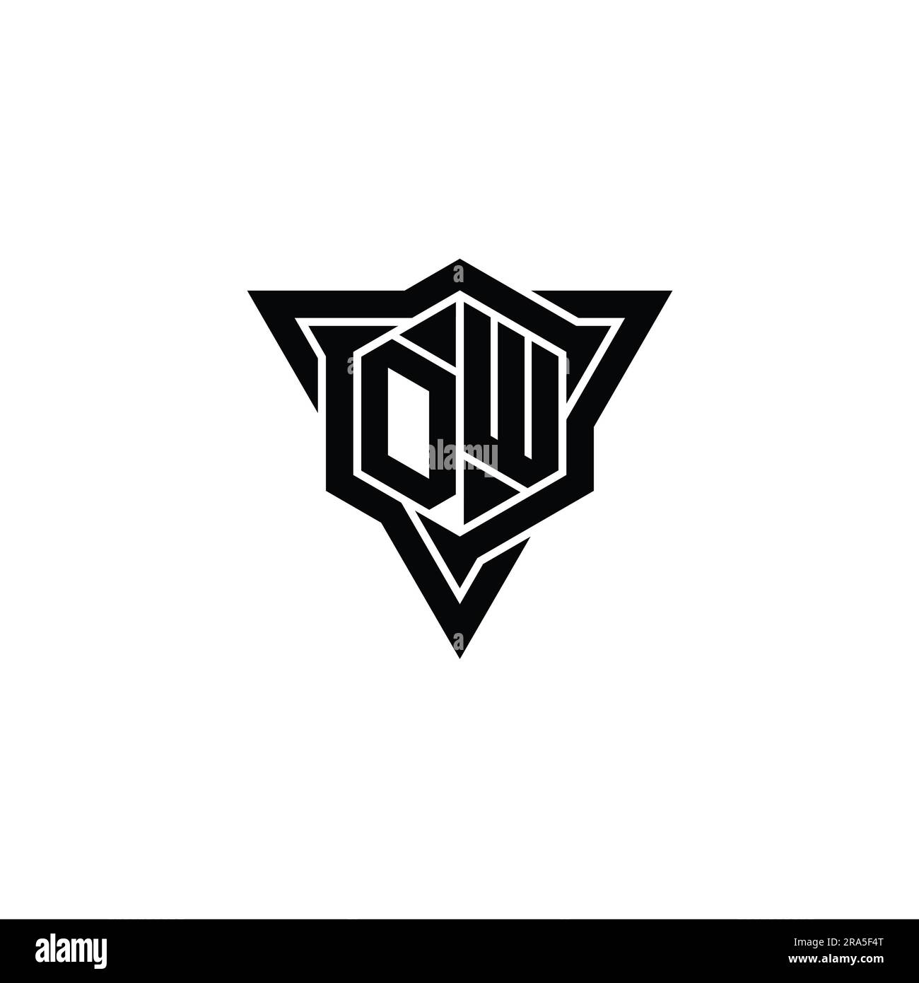 DW Letter Logo monogram hexagon shape with triangle outline sharp slice style design template ...