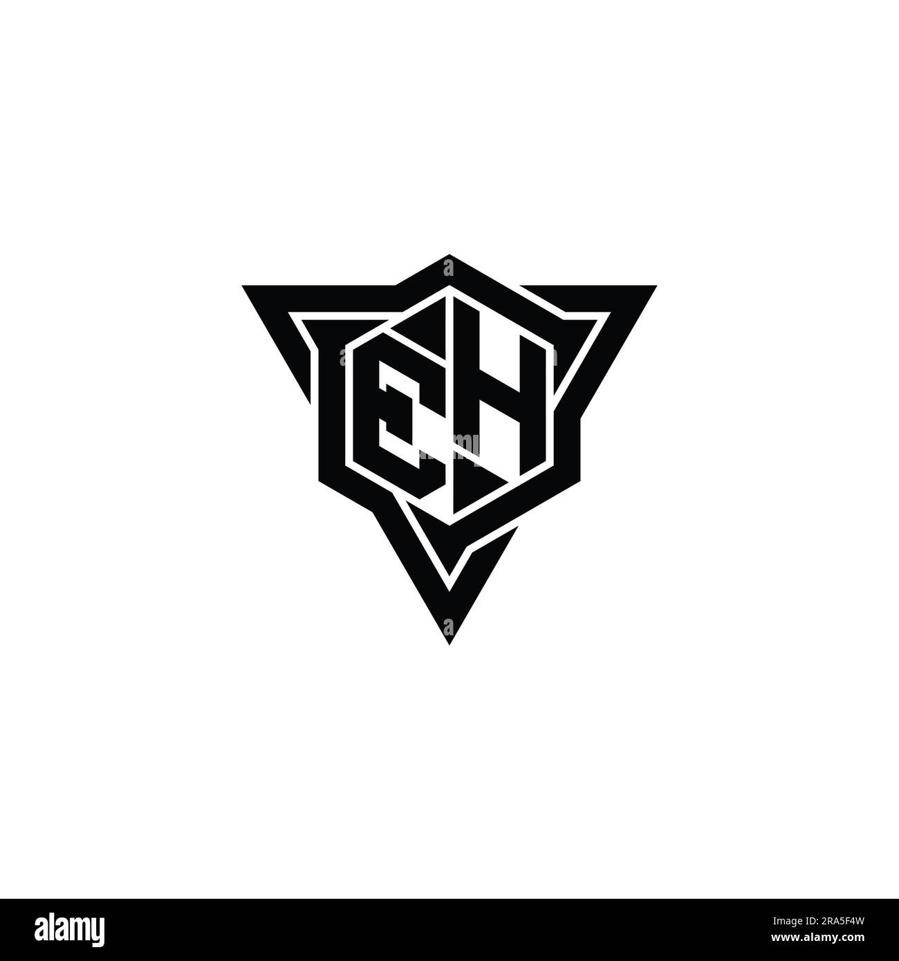 EH Letter Logo monogram hexagon shape with triangle outline sharp slice style design template ...