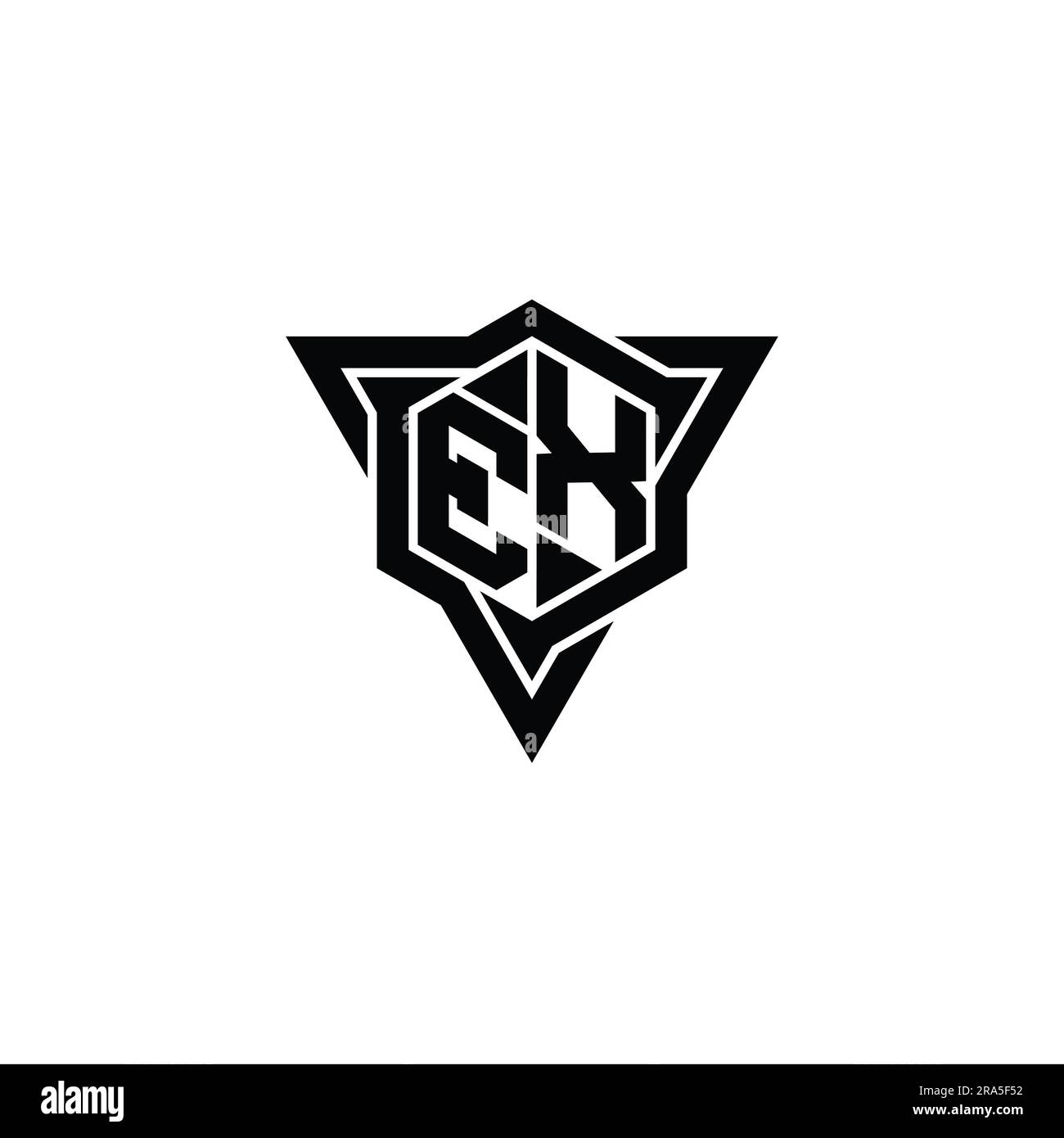 EX Letter Logo monogram hexagon shape with triangle outline sharp slice style design template ...