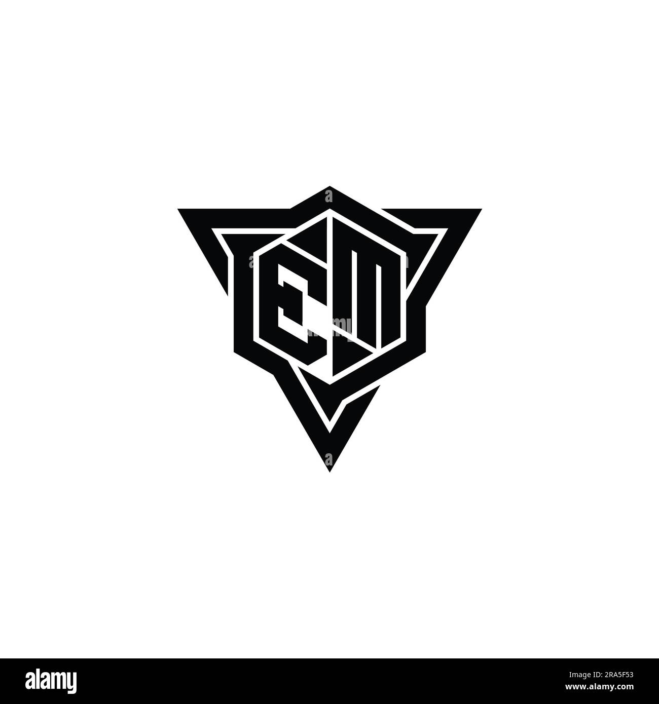 EM Letter Logo monogram hexagon shape with triangle outline sharp slice ...