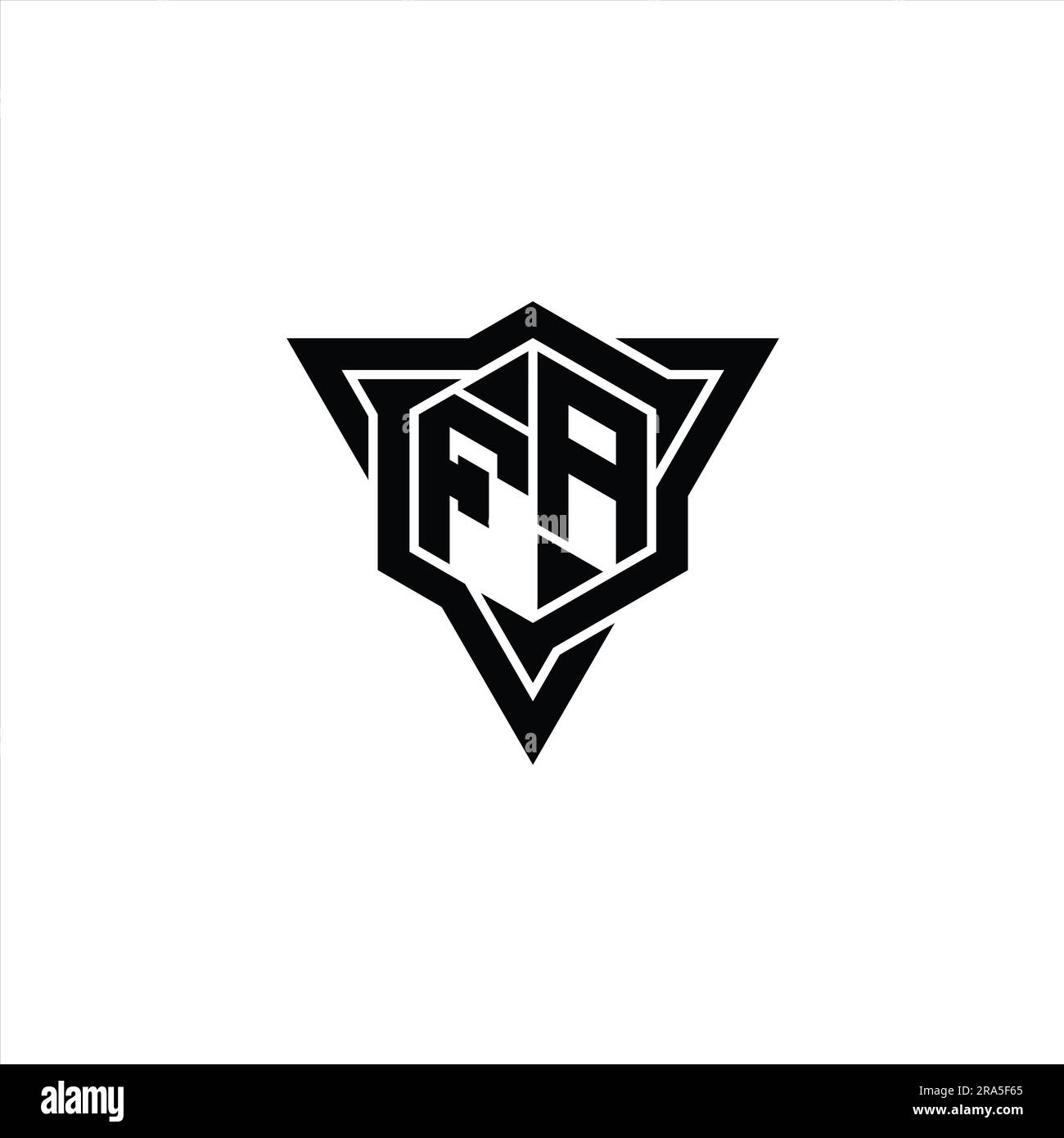 FA Letter Logo monogram hexagon shape with triangle outline sharp slice style design template ...
