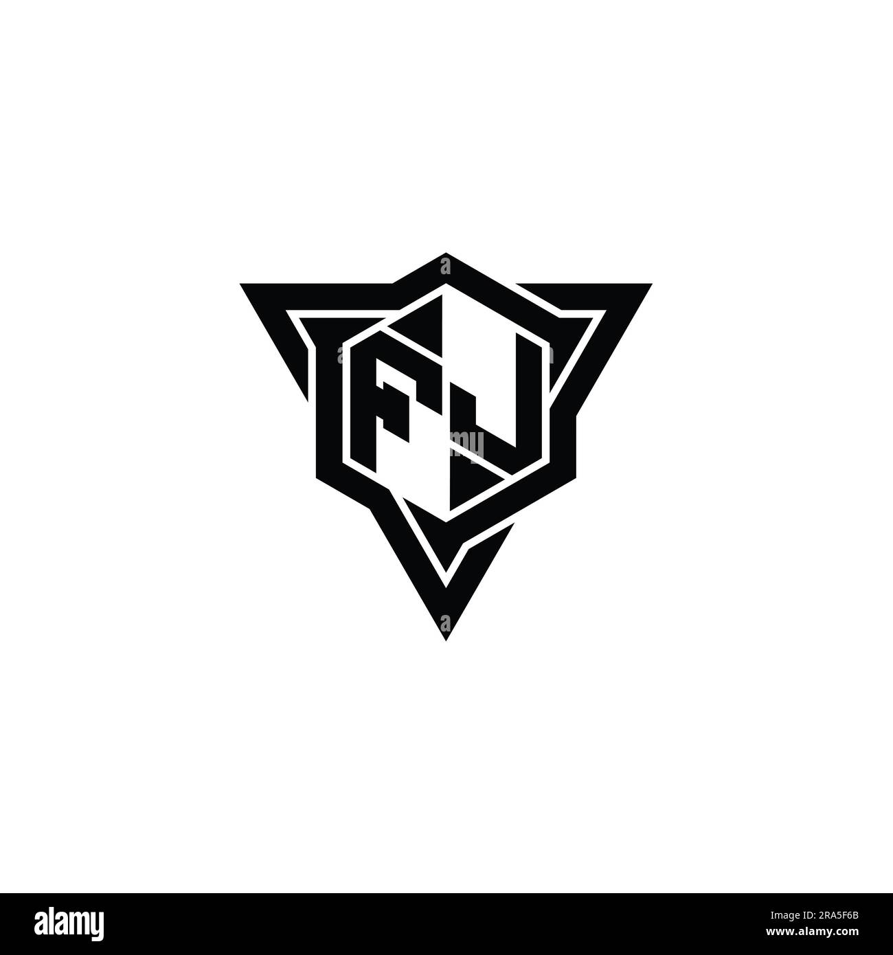 FJ Letter Logo monogram hexagon shape with triangle outline sharp slice style design template ...