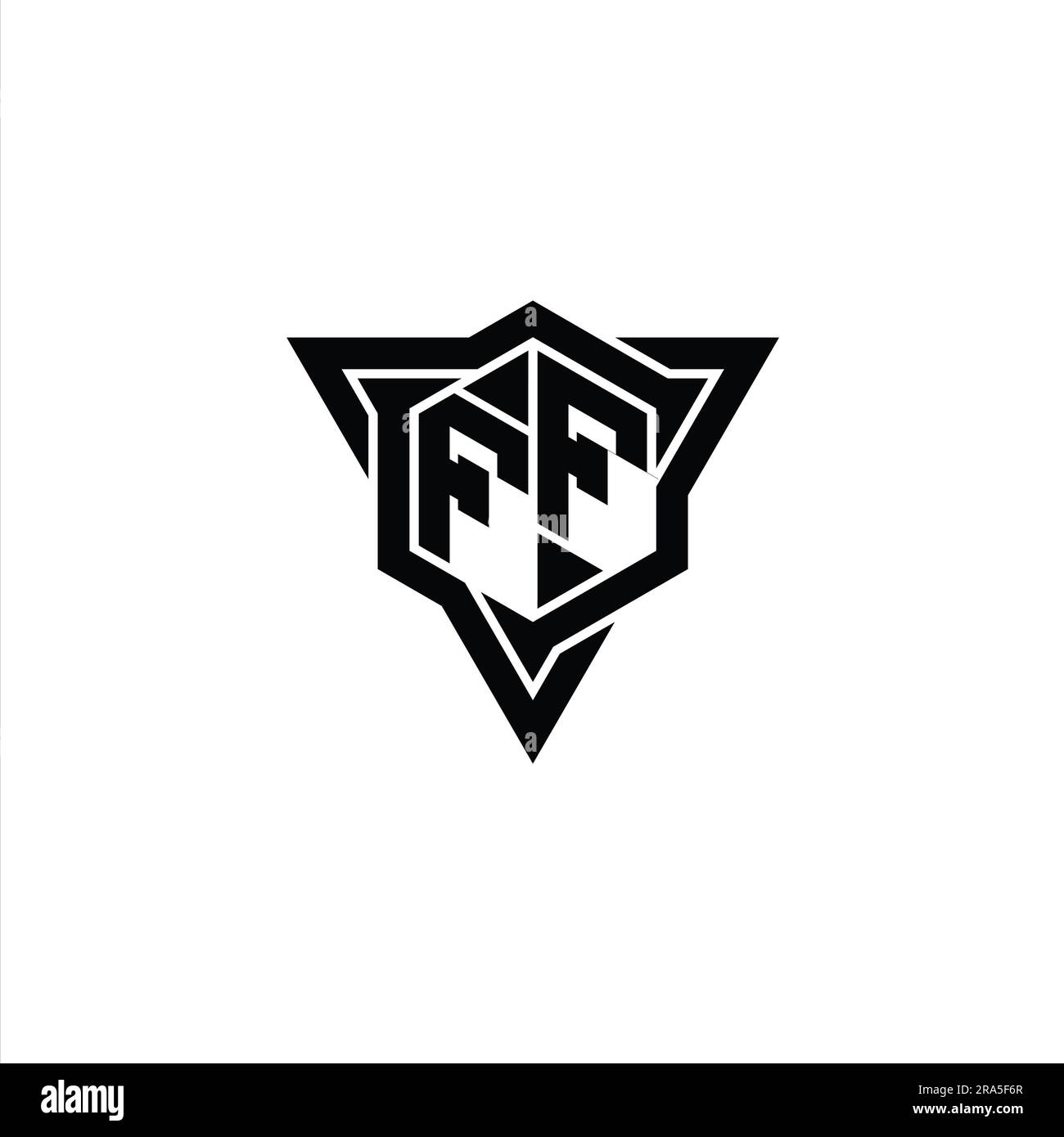 FF Letter Logo monogram hexagon shape with triangle outline sharp slice style design template ...