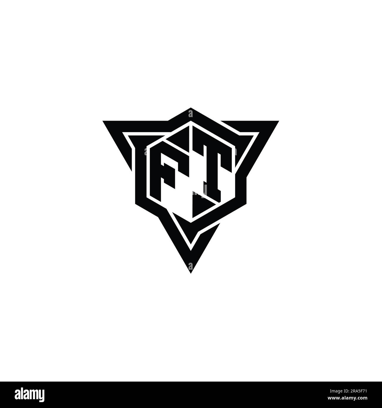 FT Letter Logo monogram hexagon shape with triangle outline sharp slice style design template ...