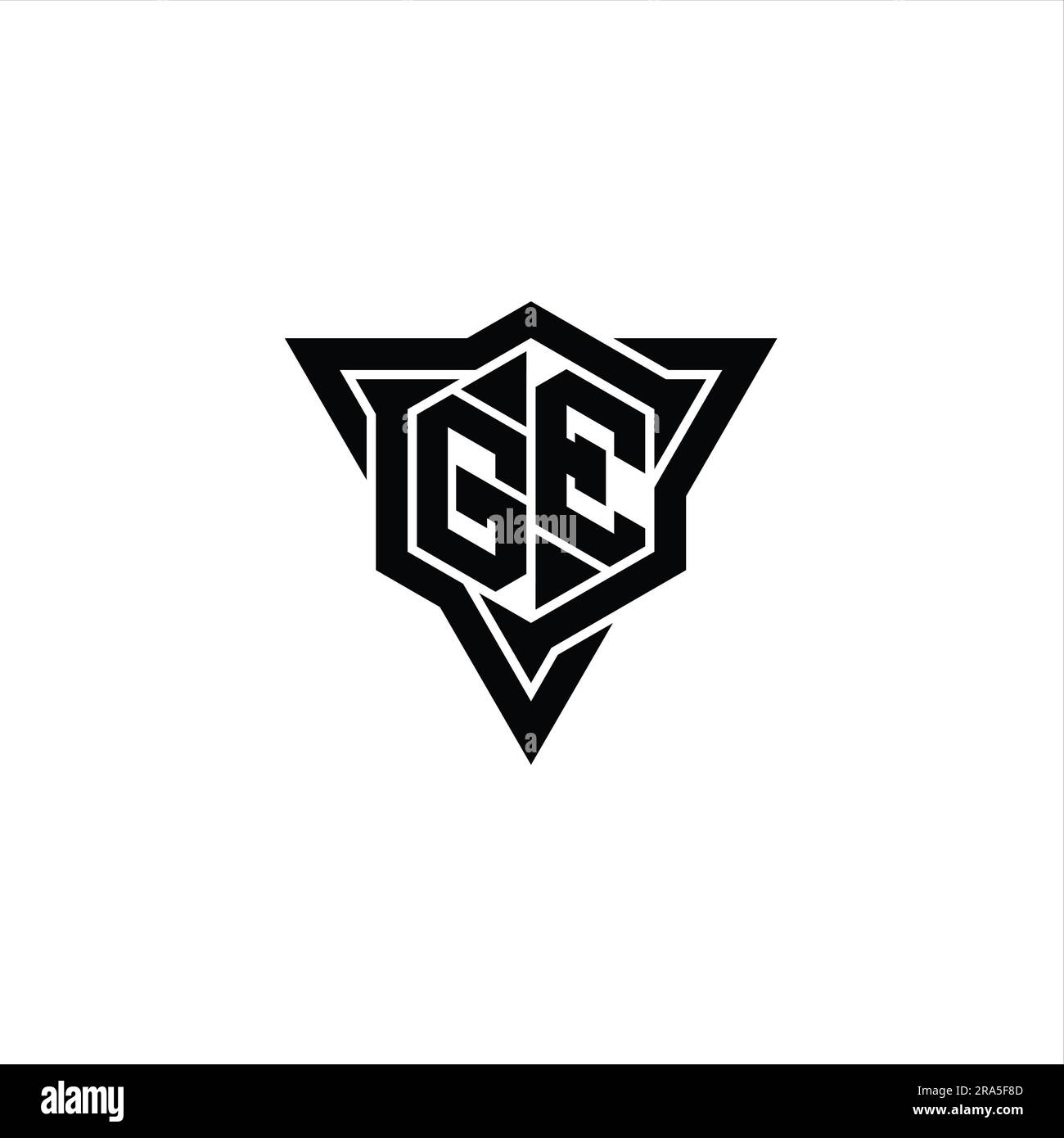 GE Letter Logo monogram hexagon shape with triangle outline sharp slice style design template ...