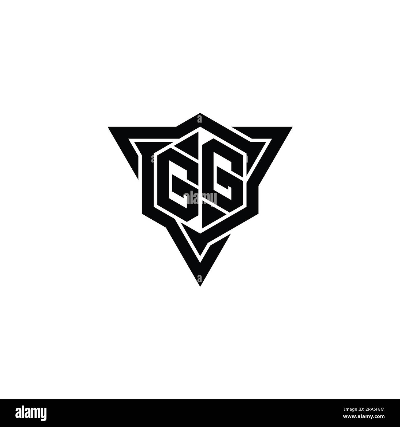 GG Letter Logo monogram hexagon shape with triangle outline sharp slice ...
