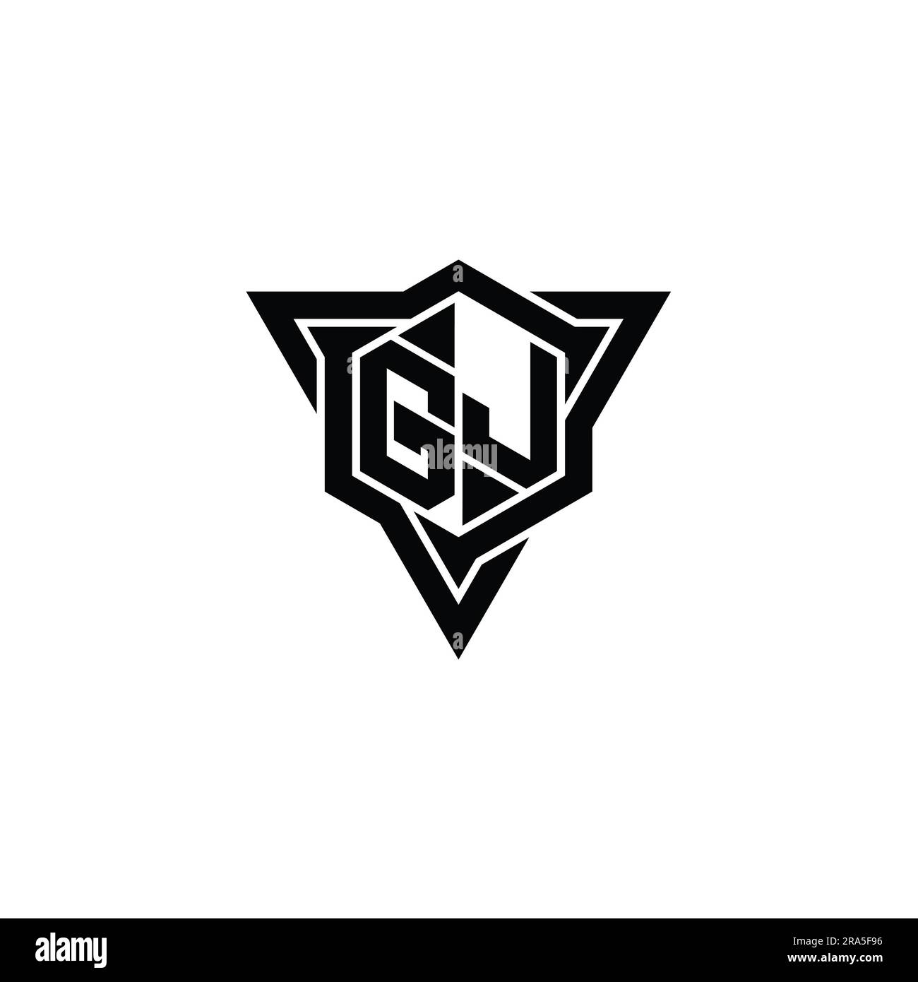 GJ Letter Logo monogram hexagon shape with triangle outline sharp slice style design template ...
