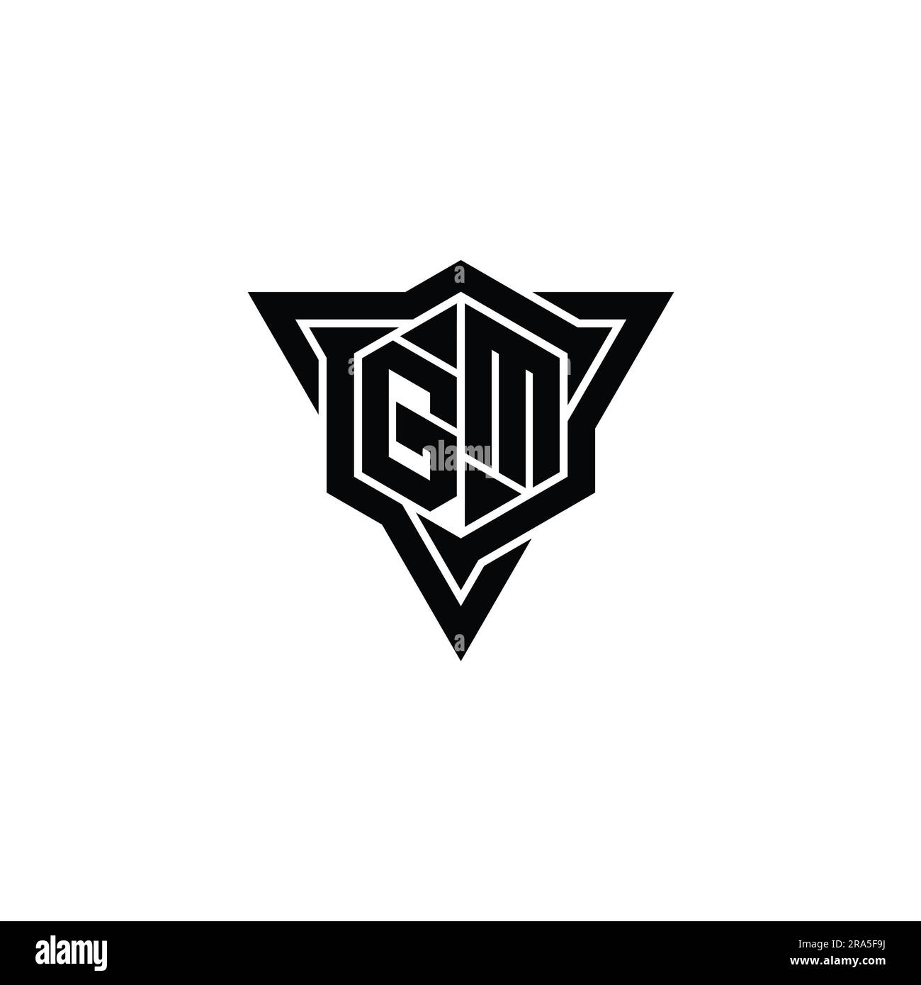 Gm Letter Logo Monogram Hexagon Shape With Triangle Outline Sharp Slice Style Design Template