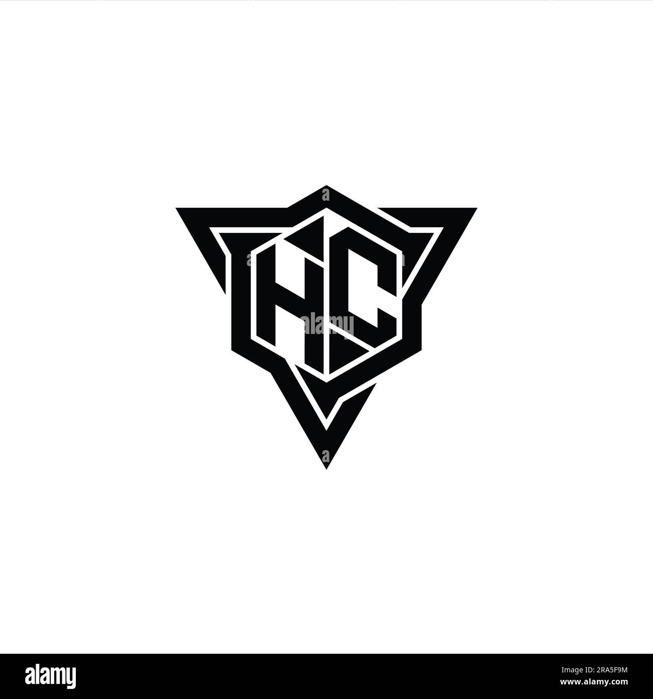 HC Letter Logo monogram hexagon shape with triangle outline sharp slice ...