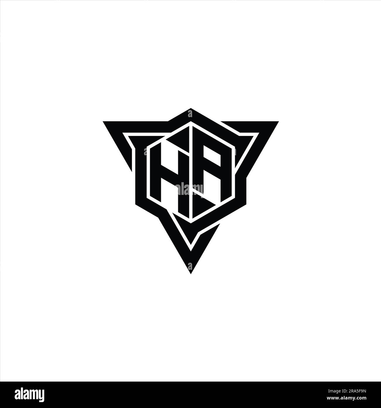 HA Letter Logo monogram hexagon shape with triangle outline sharp slice style design template ...