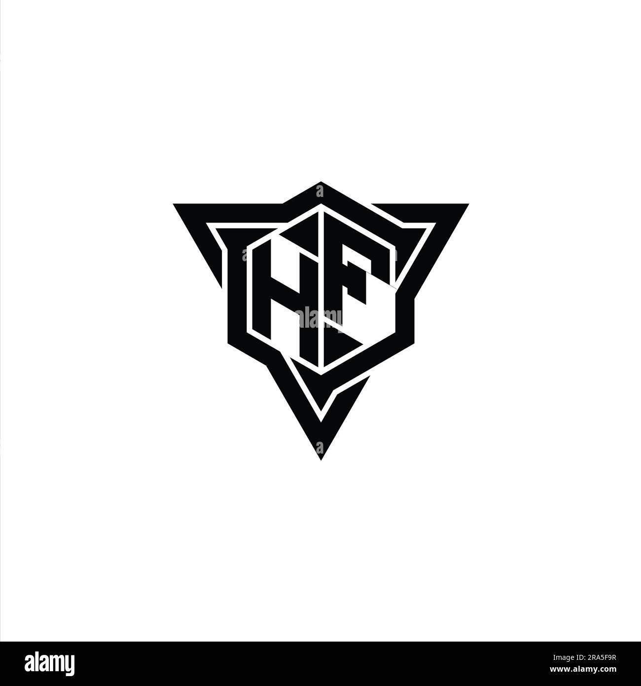 HF Letter Logo monogram hexagon shape with triangle outline sharp slice style design template ...