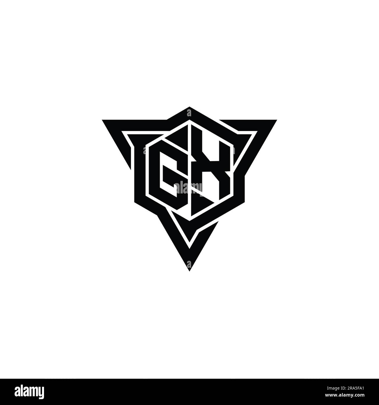 GX Letter Logo monogram hexagon shape with triangle outline sharp slice style design template ...