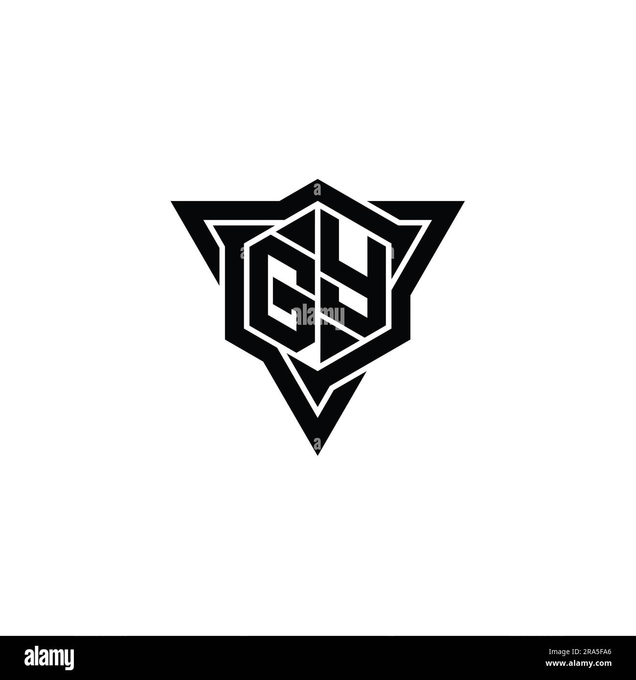 GY Letter Logo monogram hexagon shape with triangle outline sharp slice style design template ...
