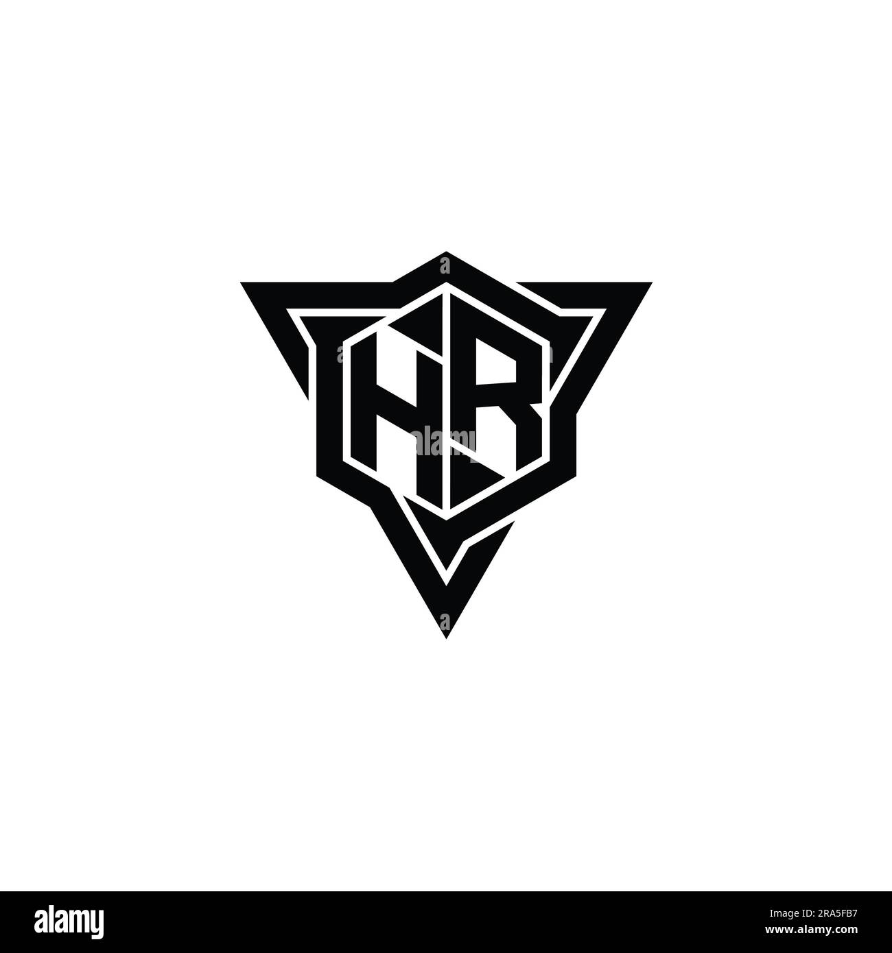 Hr Letter Logo Monogram Hexagon Shape With Triangle Outline Sharp Slice Style Design Template