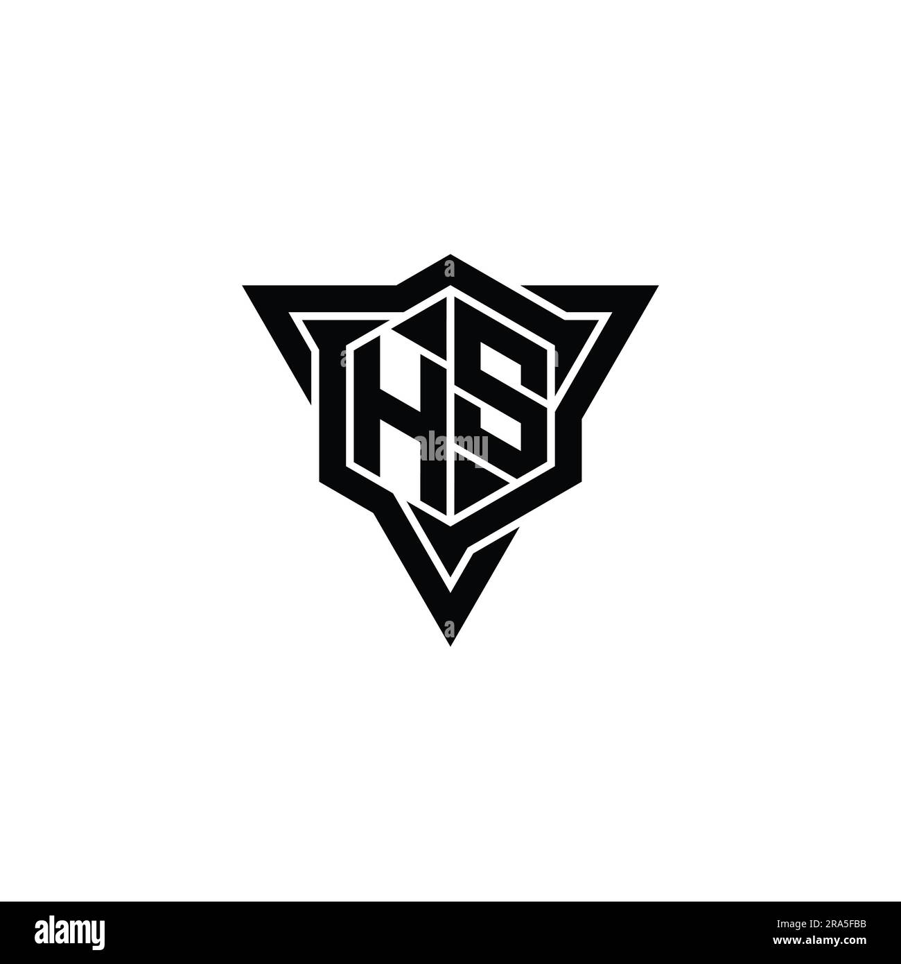 HS Letter Logo monogram hexagon shape with triangle outline sharp slice ...