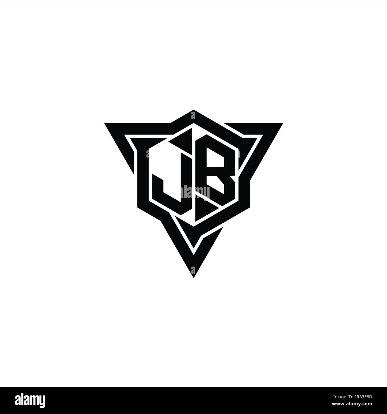 JB Letter Logo monogram hexagon shape with triangle outline sharp slice style design template ...