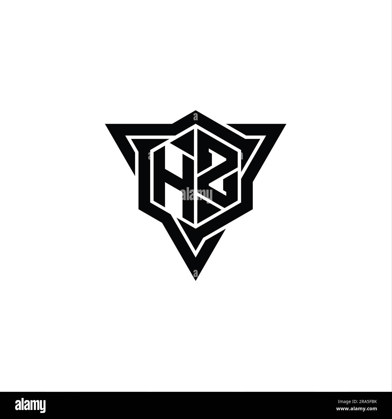 HZ Letter Logo monogram hexagon shape with triangle outline sharp slice style design template ...