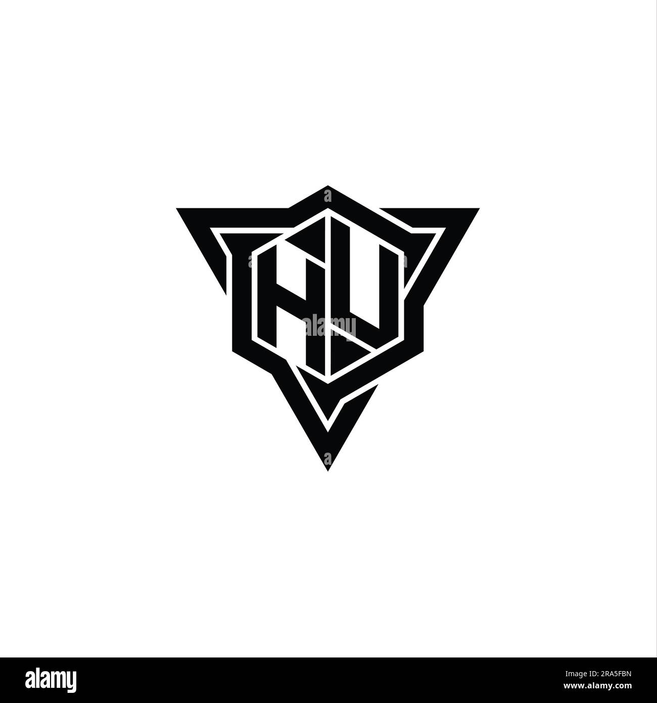 Hu Letter Logo Monogram Hexagon Shape With Triangle Outline Sharp Slice Style Design Template