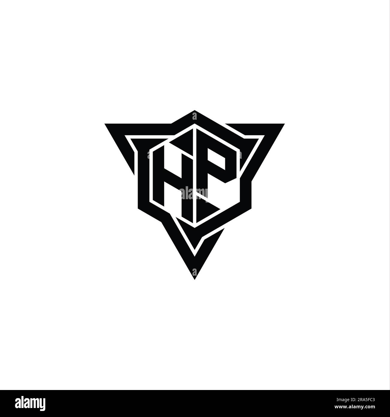 HP Letter Logo monogram hexagon shape with triangle outline sharp slice style design template ...