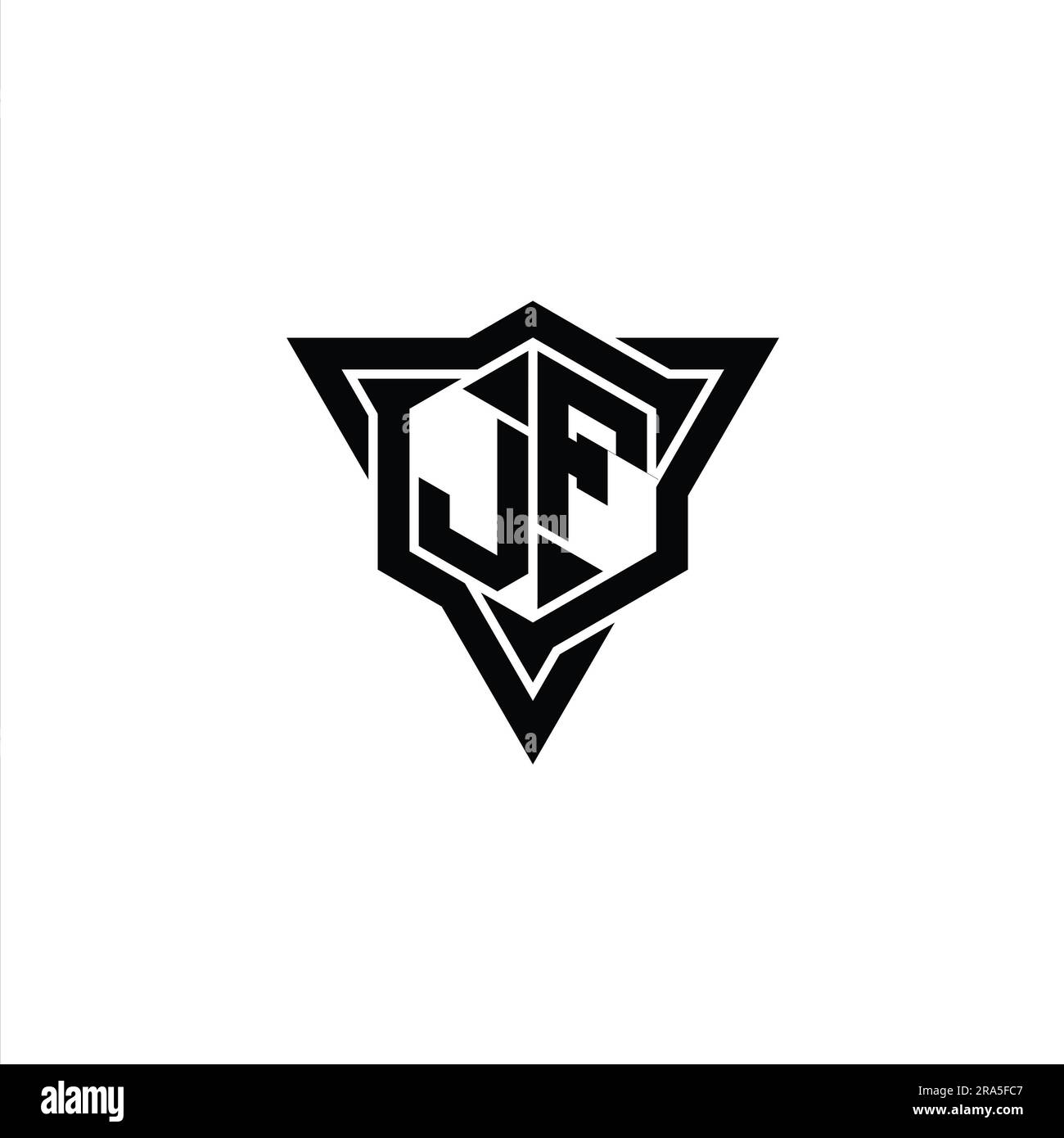 JF Letter Logo monogram hexagon shape with triangle outline sharp slice ...
