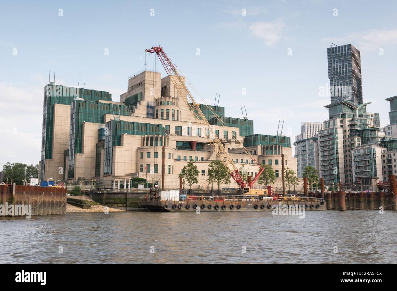 Construction of the Thames Tideway Tunnel at Vauxhall Cross in front of ...