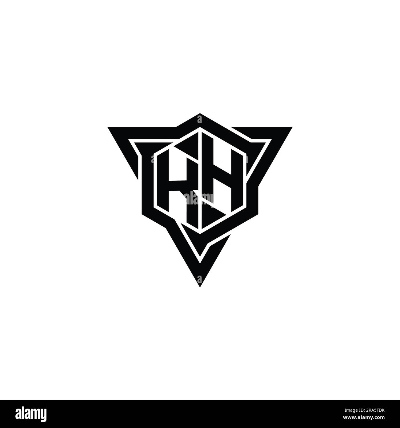 Kh Letter Logo Monogram Hexagon Shape With Triangle Outline Sharp Slice Style Design Template
