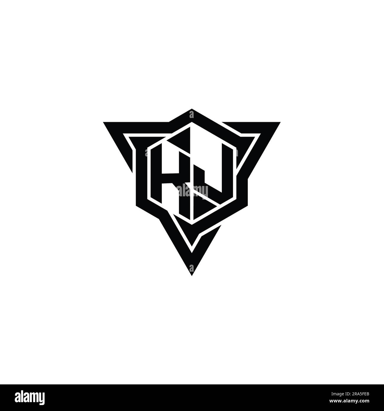 Kj Letter Logo Monogram Hexagon Shape With Triangle Outline Sharp Slice Style Design Template