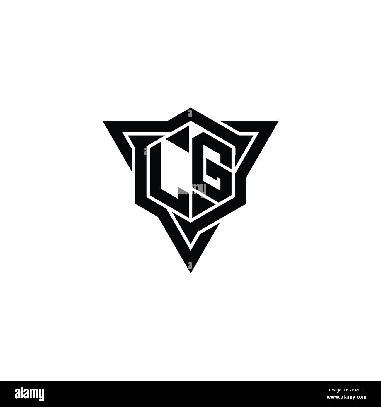 Lg Letter Logo Monogram Hexagon Shape With Triangle Outline Sharp Slice Style Design Template