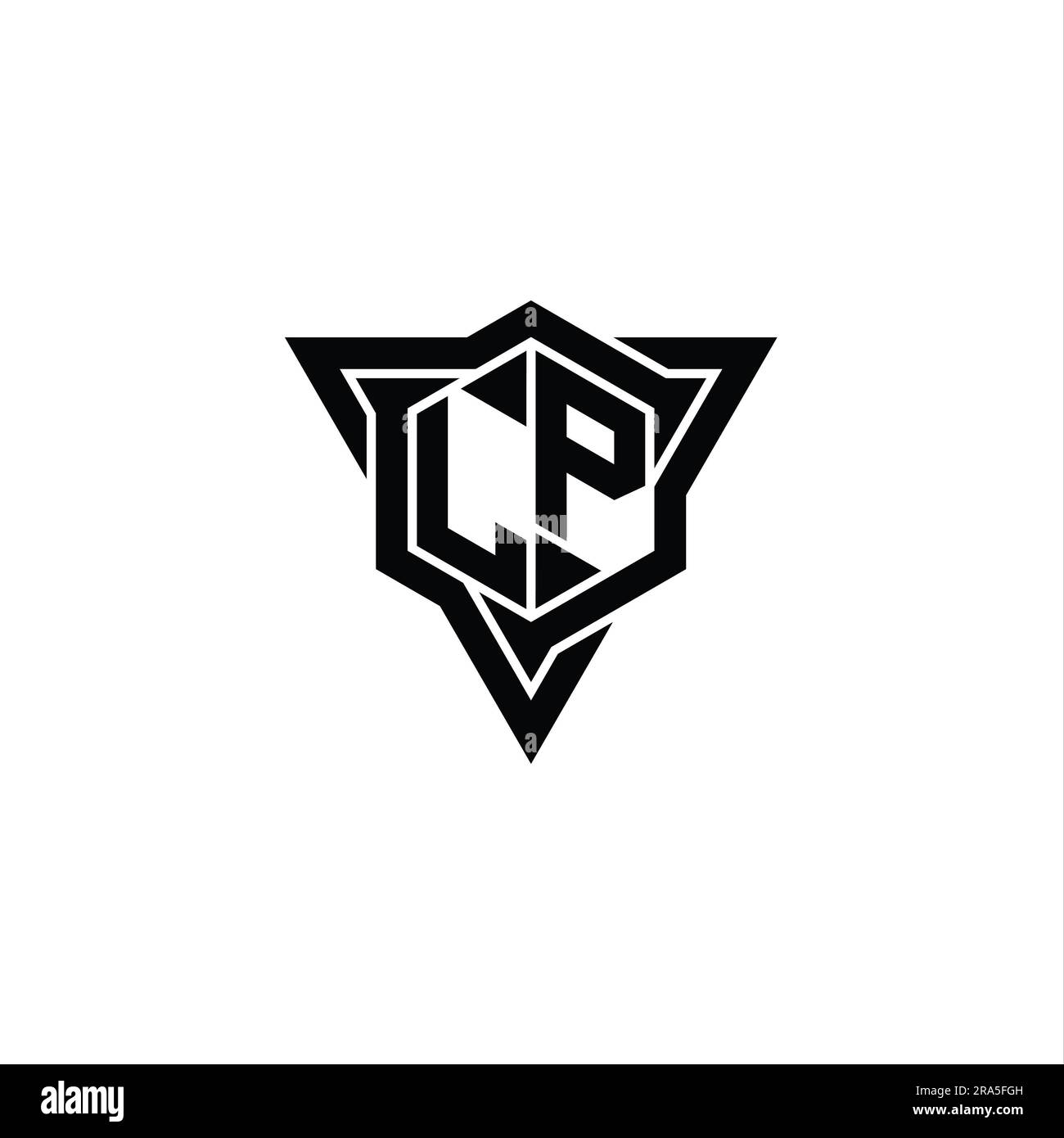 LP Letter Logo monogram hexagon shape with triangle outline sharp slice style design template ...