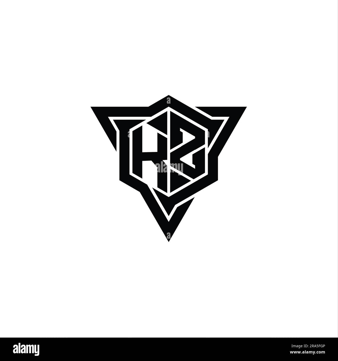 KZ Letter Logo monogram hexagon shape with triangle outline sharp slice style design template ...