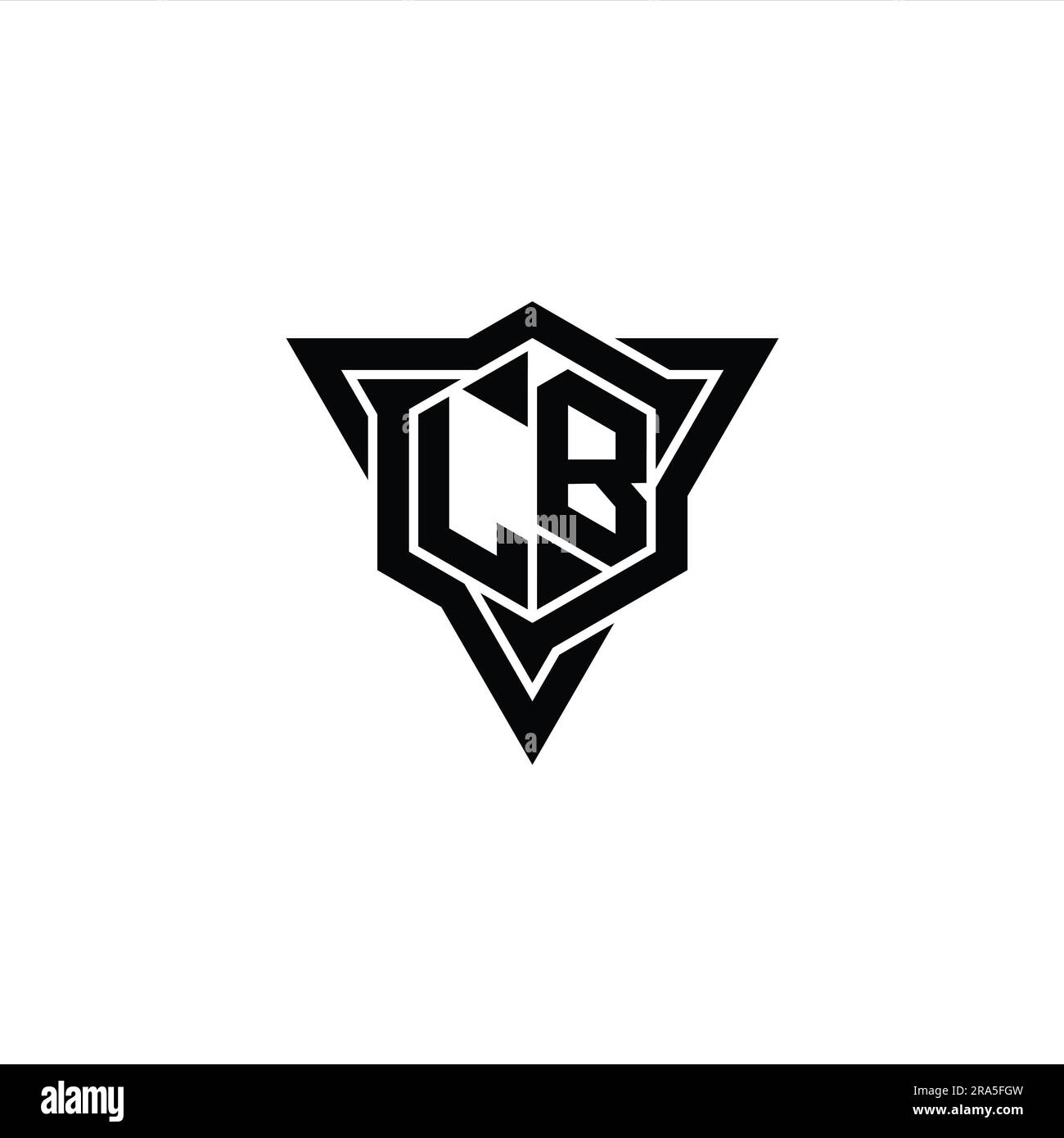 LB Letter Logo monogram hexagon shape with triangle outline sharp slice style design template ...